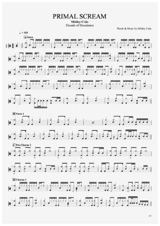 Primal Scream - Mötley Crüe - Drum Sheet Music - AriaMus.com – DrumSetSheetMusic