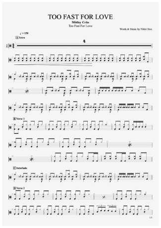Too Fast for Love - Mötley Crüe - Drum Sheet Music - AriaMus.com – DrumSetSheetMusic