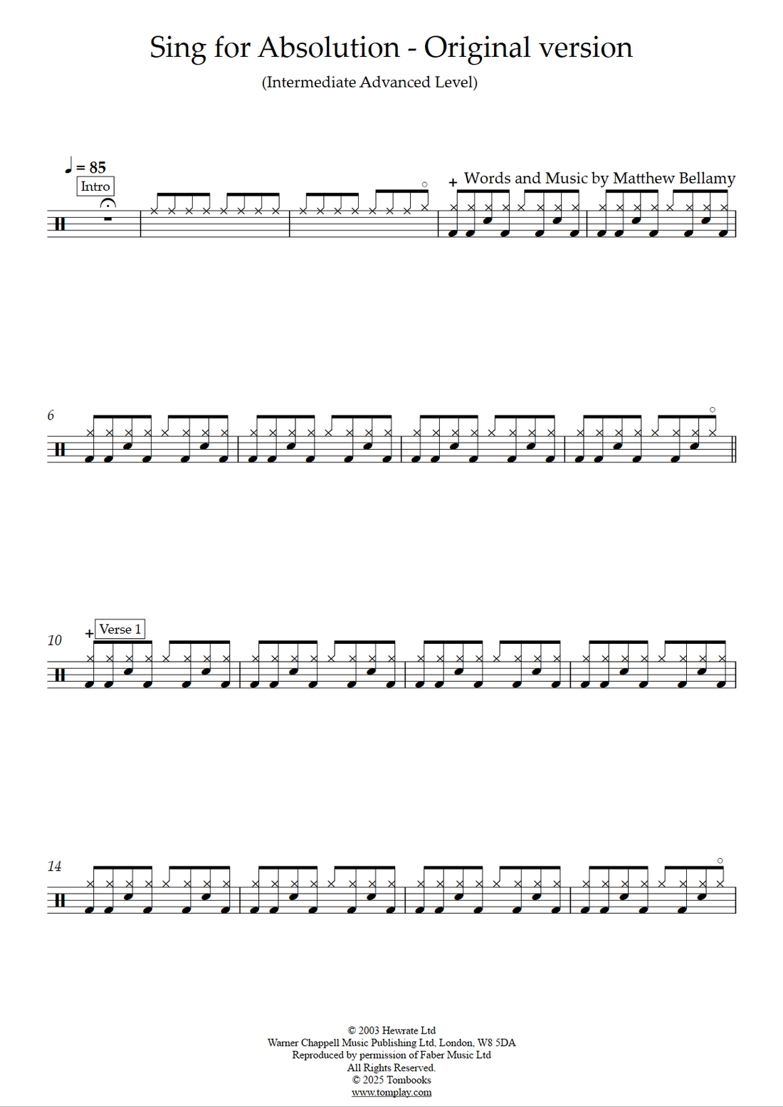 Sing for Absolution - Muse - Drum Sheet Music - TomPlay.com (Intermediate to advanced ...