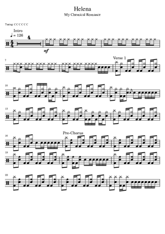 Helena (So Long & Goodnight) - My Chemical Romance - Drum Sheet Music ...