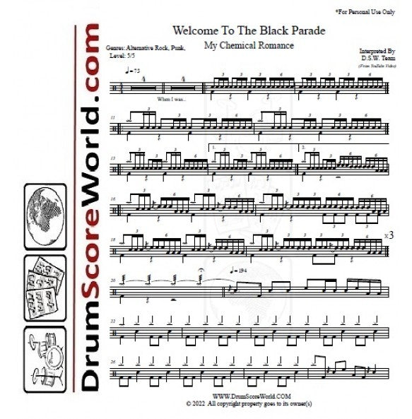 Welcome to the Black Parade - My Chemical Romance - Drum Sheet Music ...