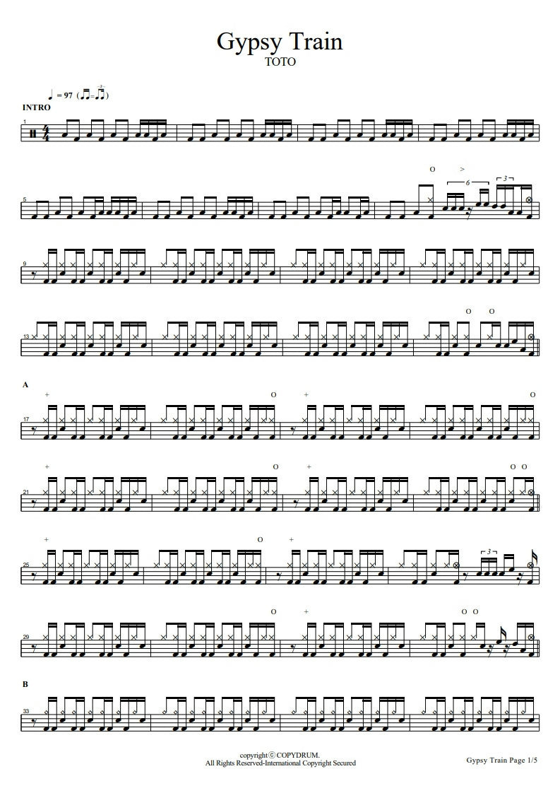 Gypsy Train - Toto - Drum Sheet Music - COPYDRUM – DrumSetSheetMusic