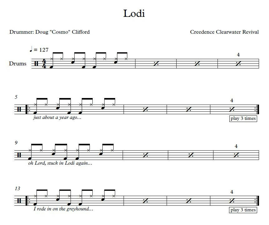 Lodi - Creedence Clearwater Revival (CCR) - Drum Sheet Music - Franki ...