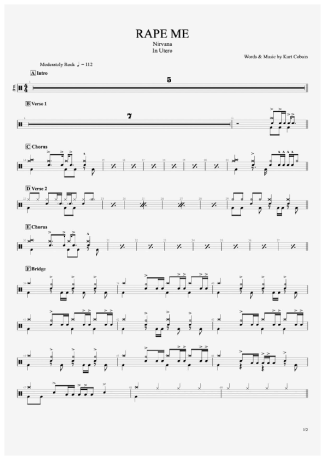 Rape Me - Nirvana - Drum Sheet Music - AriaMus.com – DrumSetSheetMusic