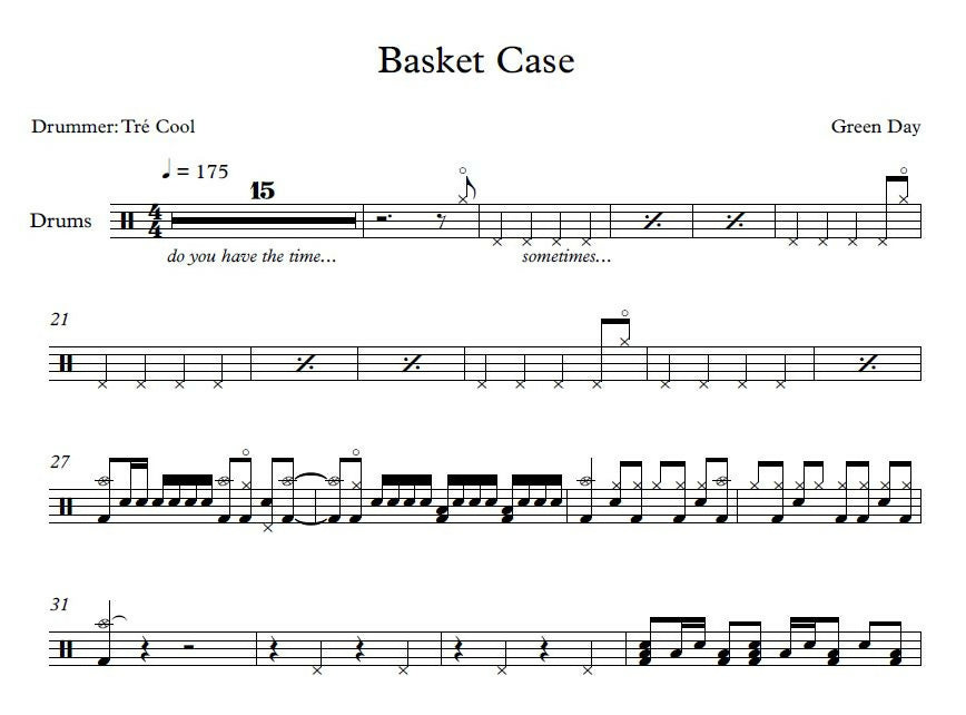 Basket Case - Green Day - Drum Sheet Music - Franki Bio – DrumSetSheetMusic