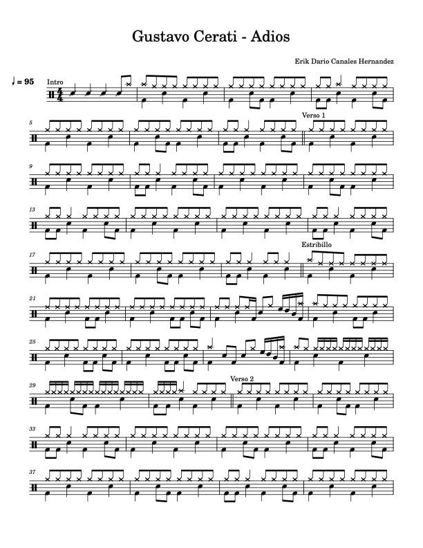 Adiós - Gustavo Cerati - Drum Sheet Music - Carlos Dias-Aidos ...