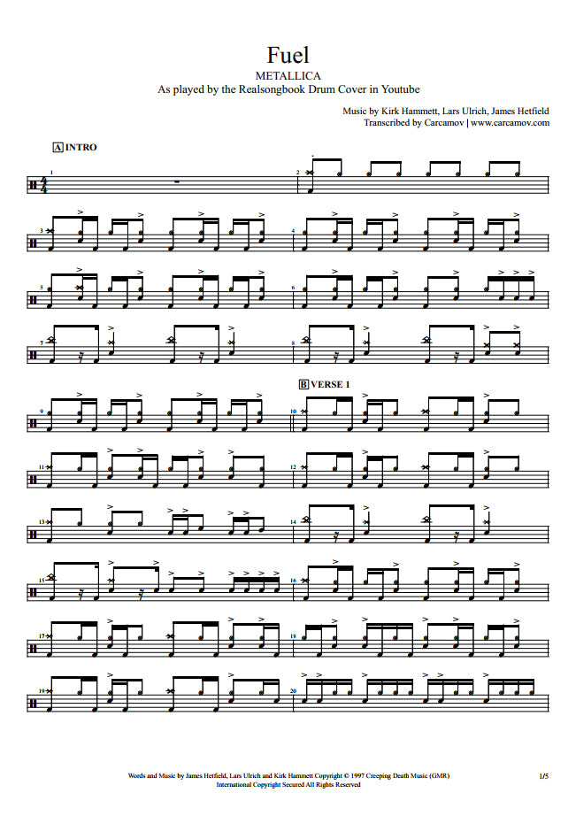Fuel - Metallica - Drum Sheet Music - Realsongbook – DrumSetSheetMusic