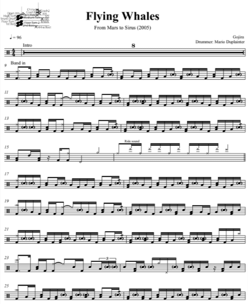 Flying Whales - Gojira - Drum Sheet Music - DrumSetSheetMusic.com