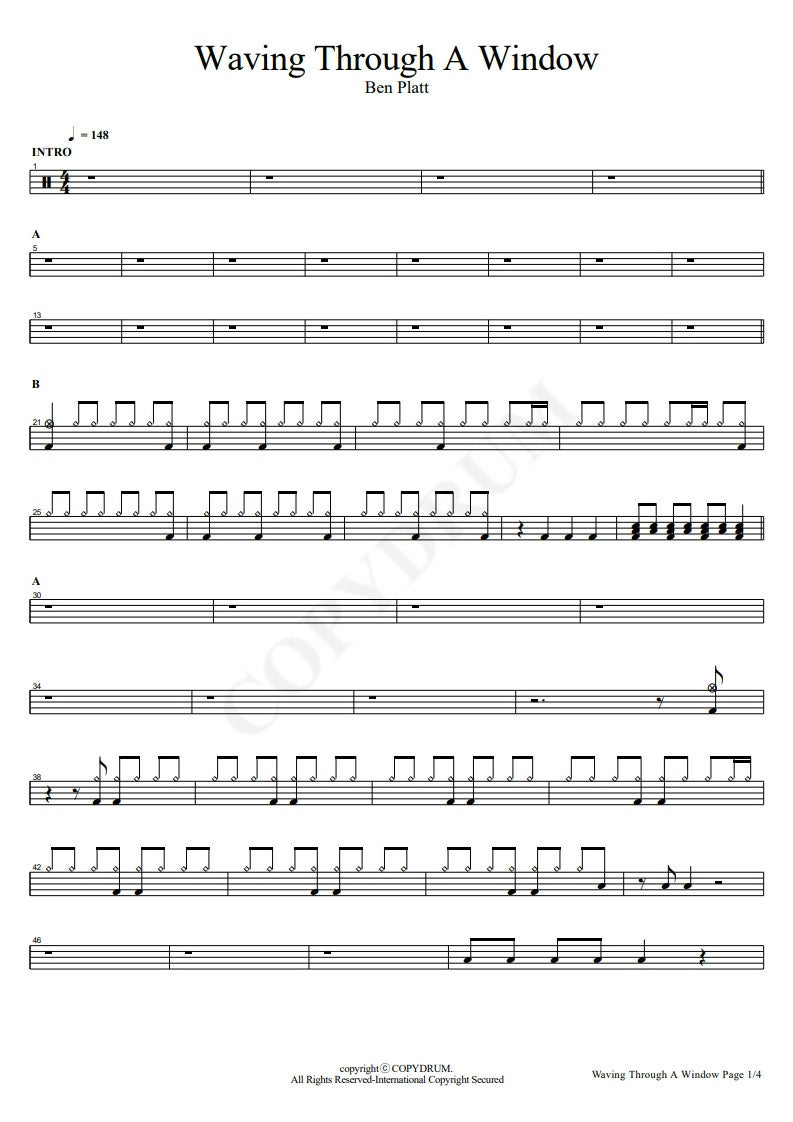 Waving Through a Window - Ben Platt - Drum Sheet Music - COPYDRUM ...
