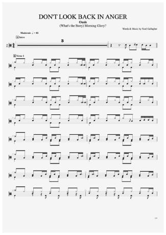 Don't Look Back in Anger - Oasis - Drum Sheet Music - AriaMus.com ...