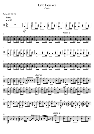 Live Forever - Oasis - Drum Sheet Music - AriaMus.com – DrumSetSheetMusic