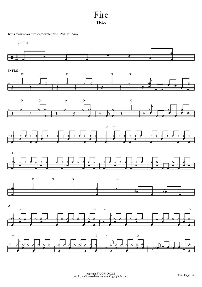 Fire - Trix - Full Drum Transcription / Drum Sheet Music - COPYDRUM ...