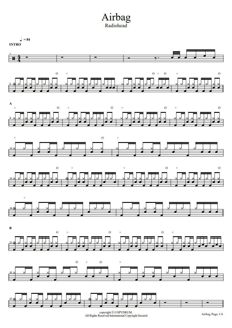 Airbag - Radiohead - Full Drum Transcription / Drum Sheet Music - COPY ...