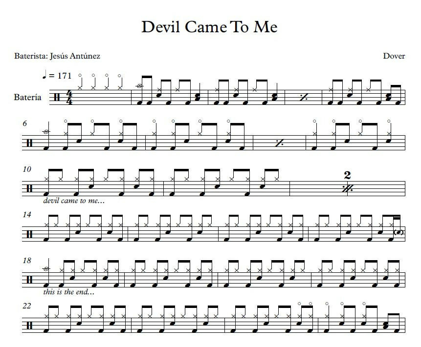 Devil Came to Me - Dover - Drum Sheet Music - Franki Bio ...