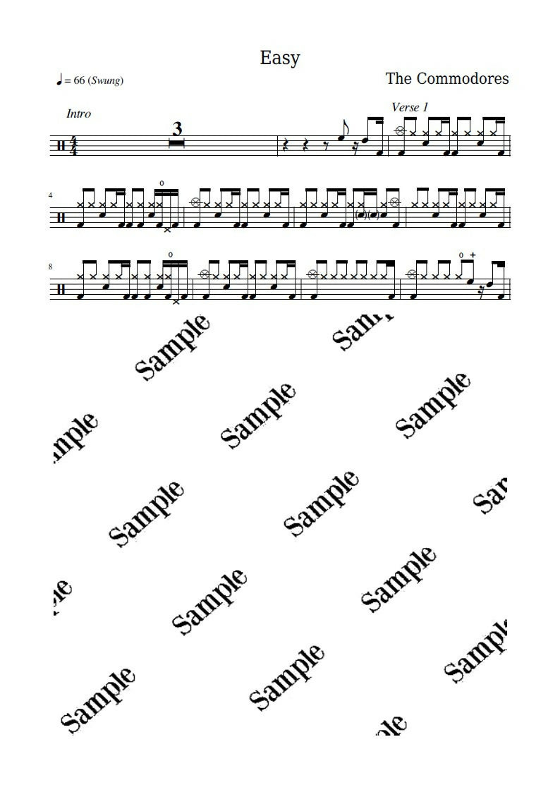 Easy - Commodores - Drum Sheet Music - KiwiDrums – DrumSetSheetMusic