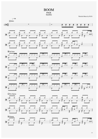 Boom - P.O.D. - Drum Sheet Music - AriaMus.com – DrumSetSheetMusic