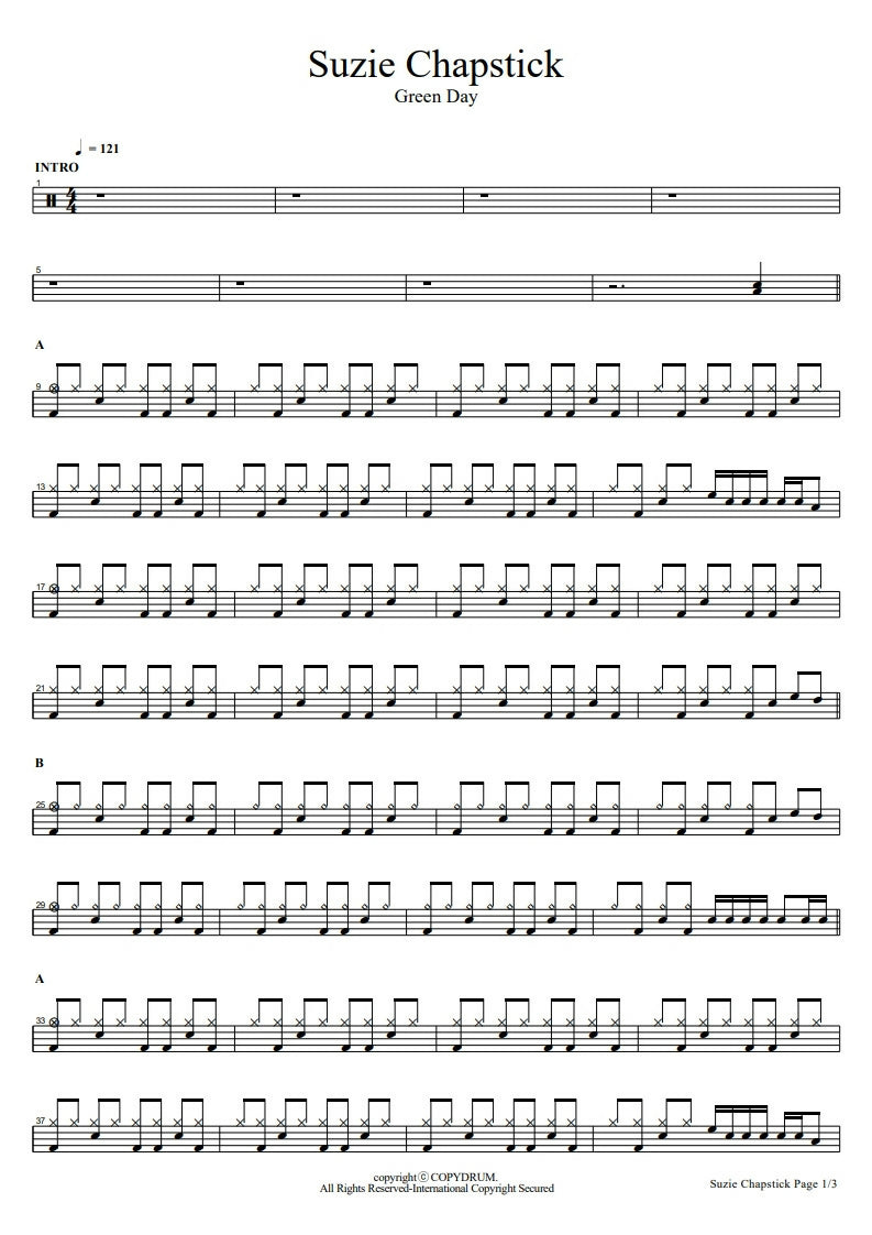 Suzie Chapstick - Green Day - Drum Sheet Music - COPYDRUM ...