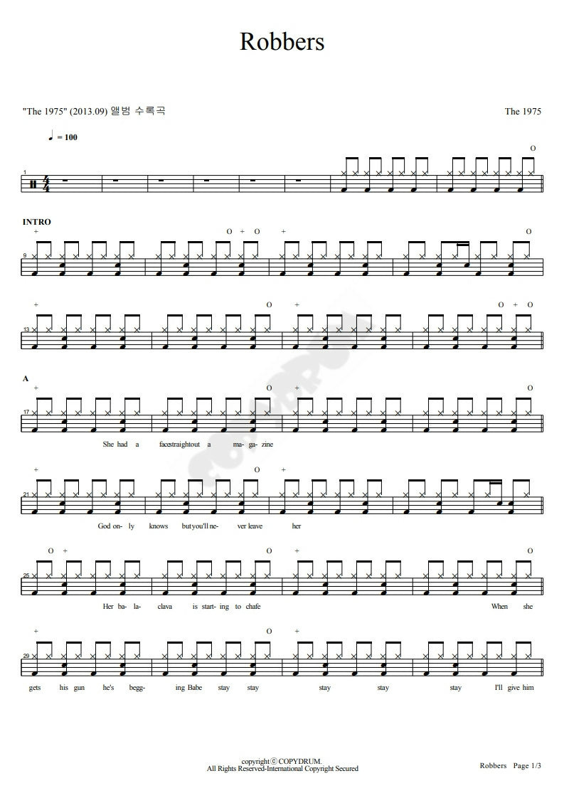 Robbers - The 1975 - Full Drum Transcription / Drum Sheet Music - COPY ...