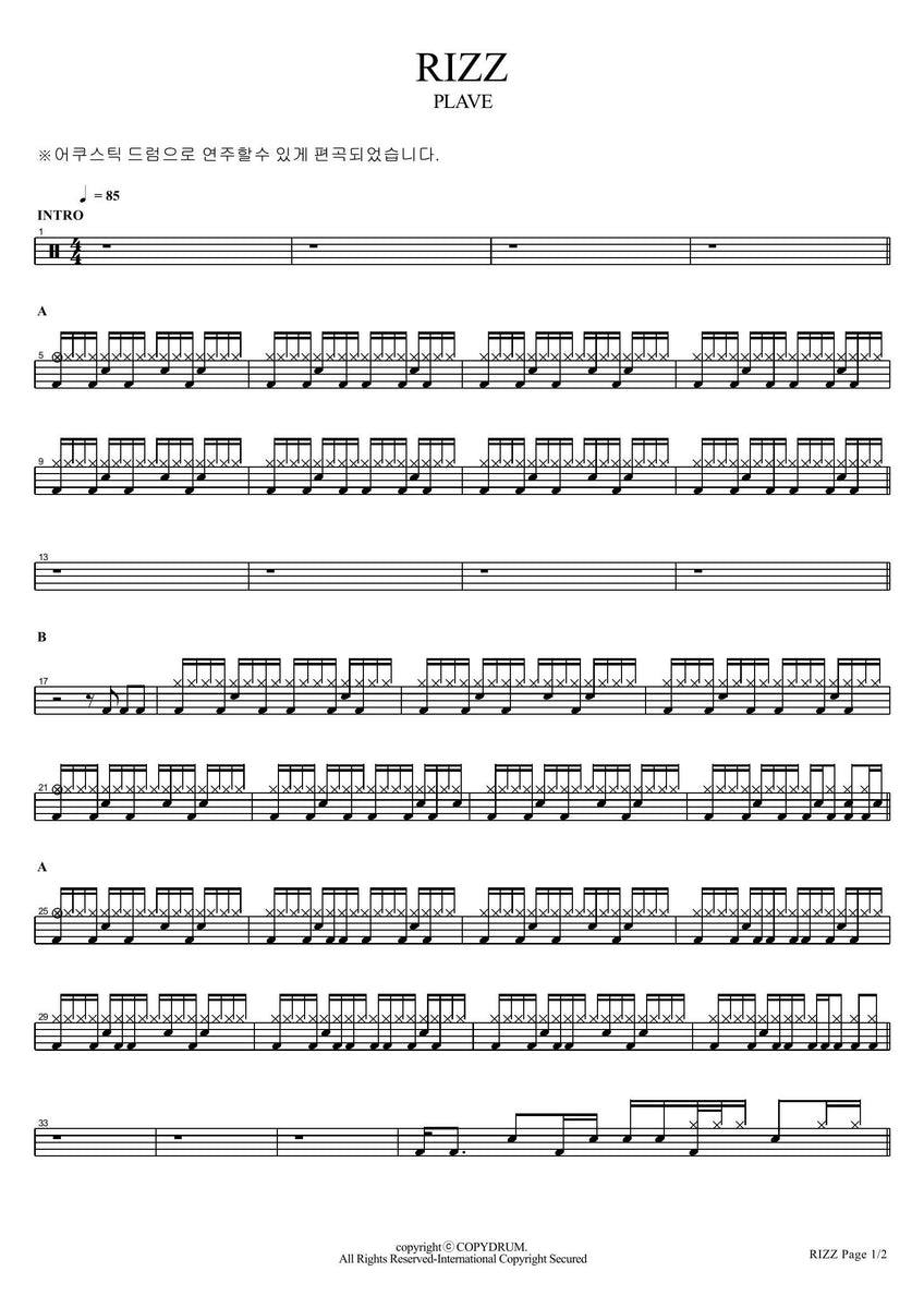 RIZZ - PLAVE - Full Drum Transcription / Drum Sheet Music - COPYDRUM ...