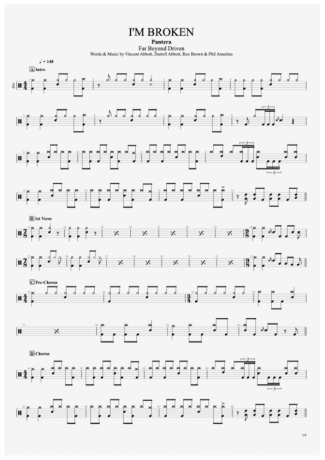 I'm Broken - Pantera - Drum Sheet Music - AriaMus.com – DrumSetSheetMusic