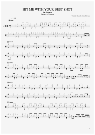 Hit Me with Your Best Shot - Pat Benatar - Drum Sheet Music - AriaMus ...
