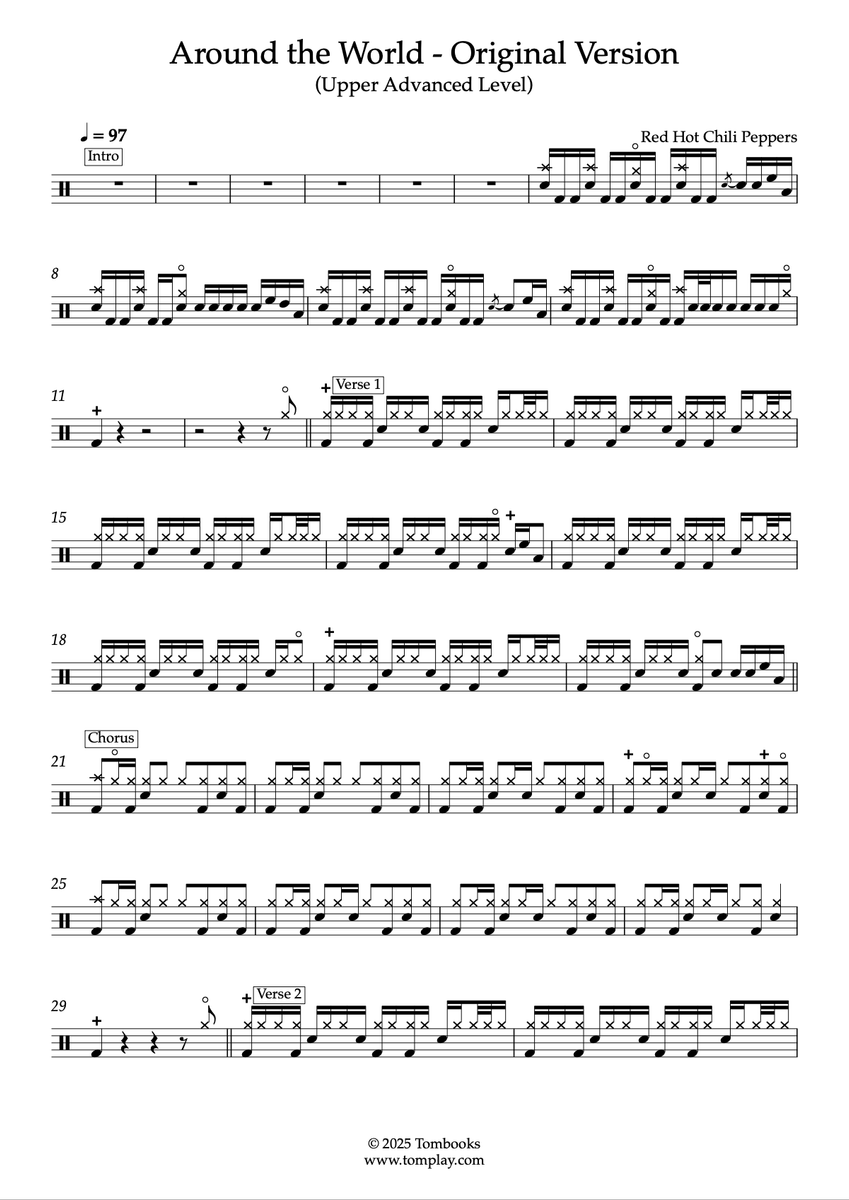 Around the World - Red Hot Chili Peppers - Drum Sheet Music - TomPlay ...