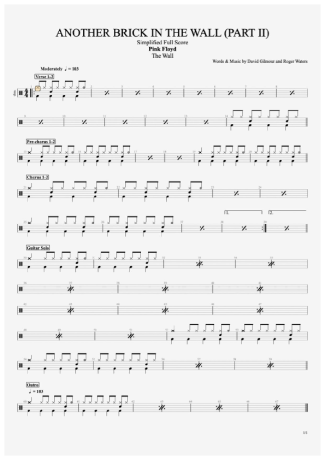 Another Brick in the Wall (Part 2) - Pink Floyd - Drum Sheet Music ...