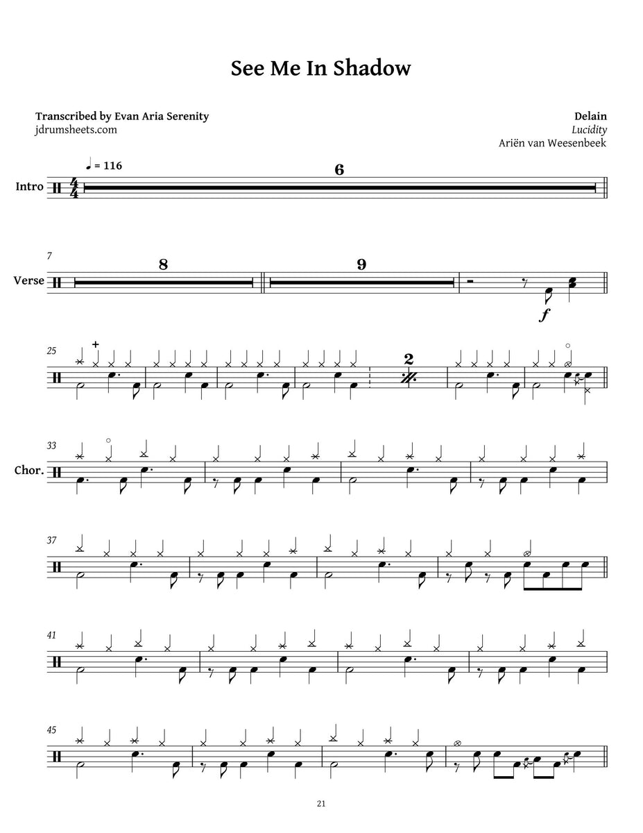 See Me in Shadow - Delain - Drum Sheet Music - Jaslow Drum Sheets ...