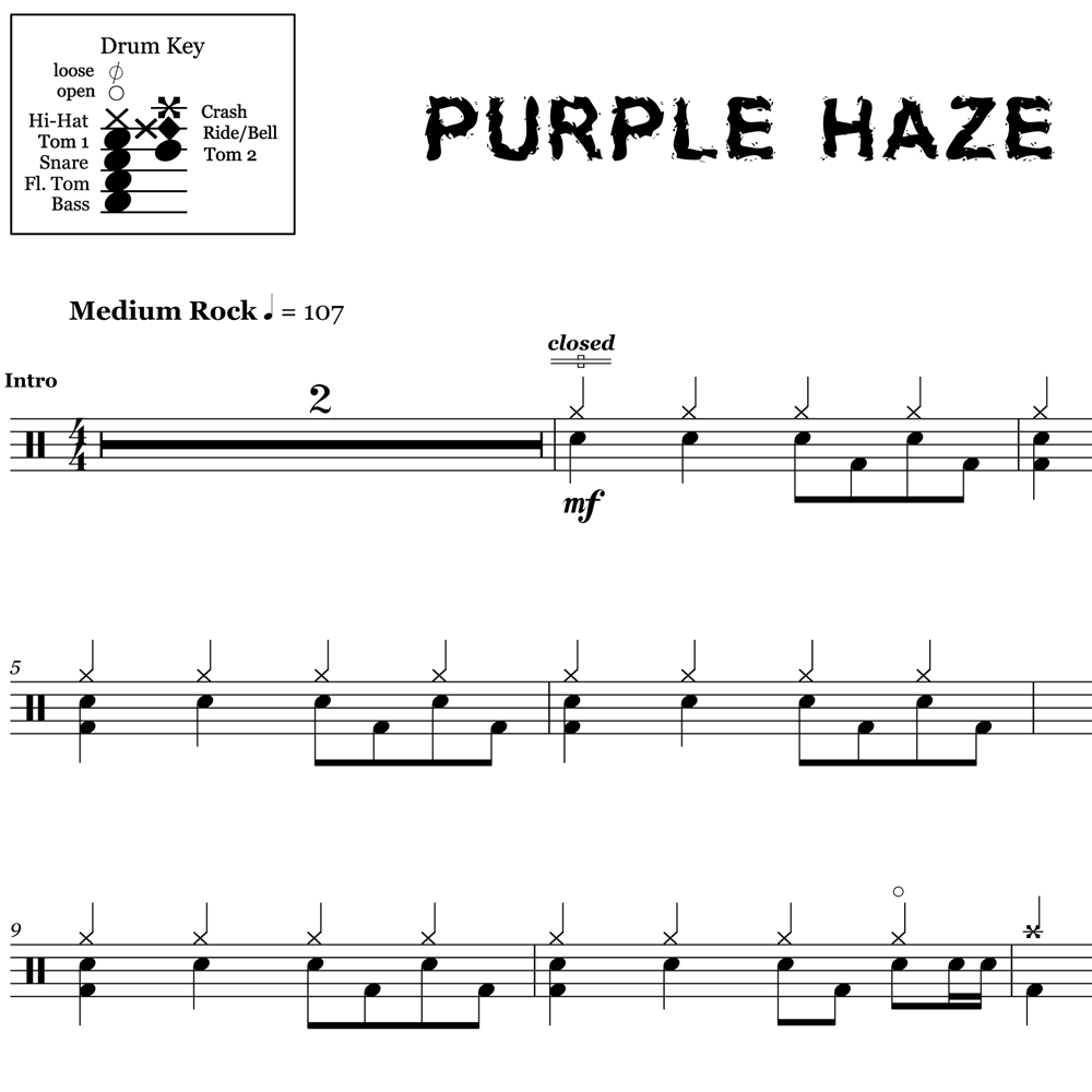 Purple Haze - The Jimi Hendrix Experience - Drum Sheet Music ...