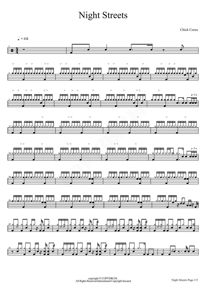 Night Streets - Chick Corea - Full Drum Transcription / Drum Sheet Mus ...