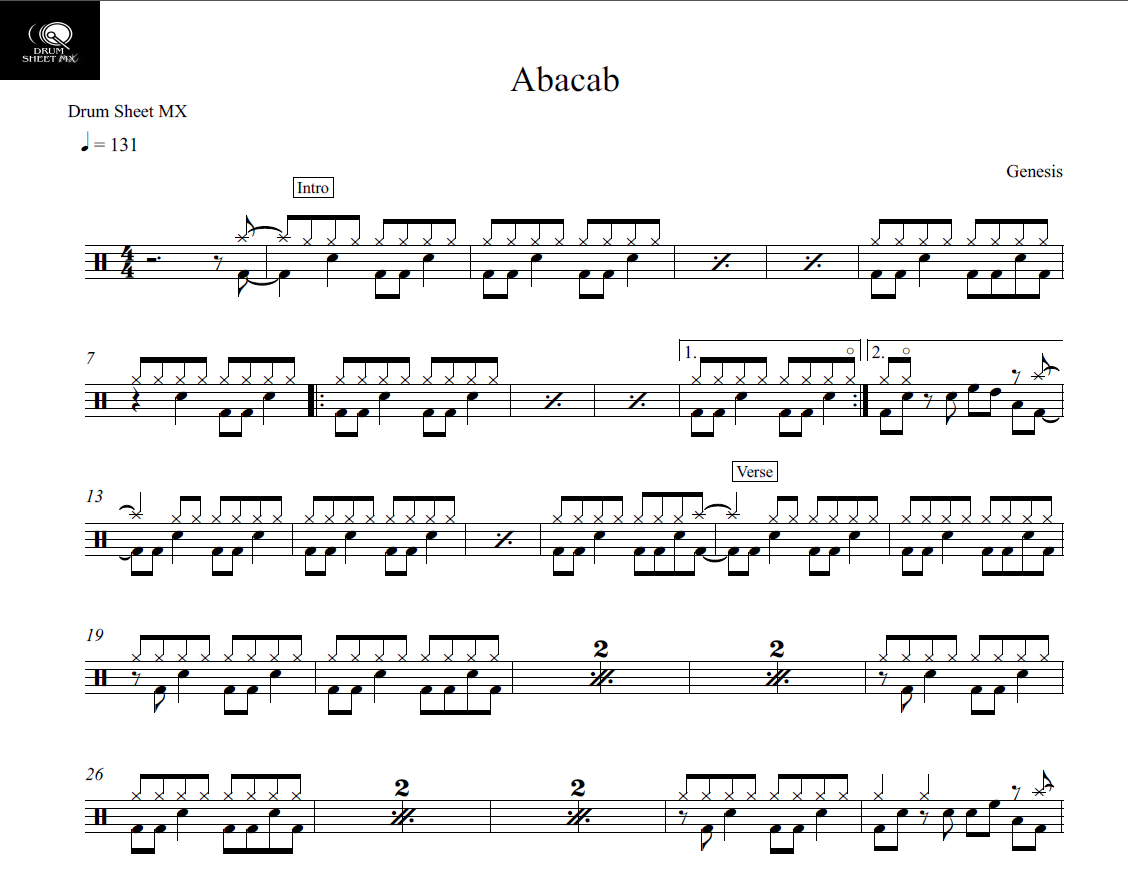 Abacab - Genesis - Drum Sheet Music - Drum Sheet MX – DrumSetSheetMusic