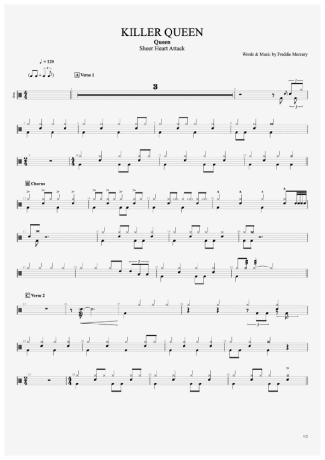 Killer Queen - Queen - Drum Sheet Music - AriaMus.com – DrumSetSheetMusic