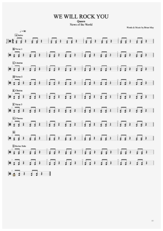 We Will Rock You - Queen - Drum Sheet Music - AriaMus.com ...