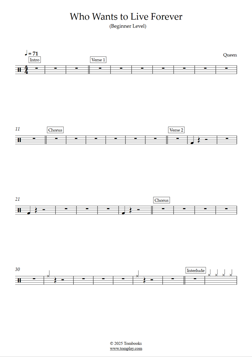 Who Wants to Live Forever - Queen - Drum Sheet Music - TomPlay.com ...