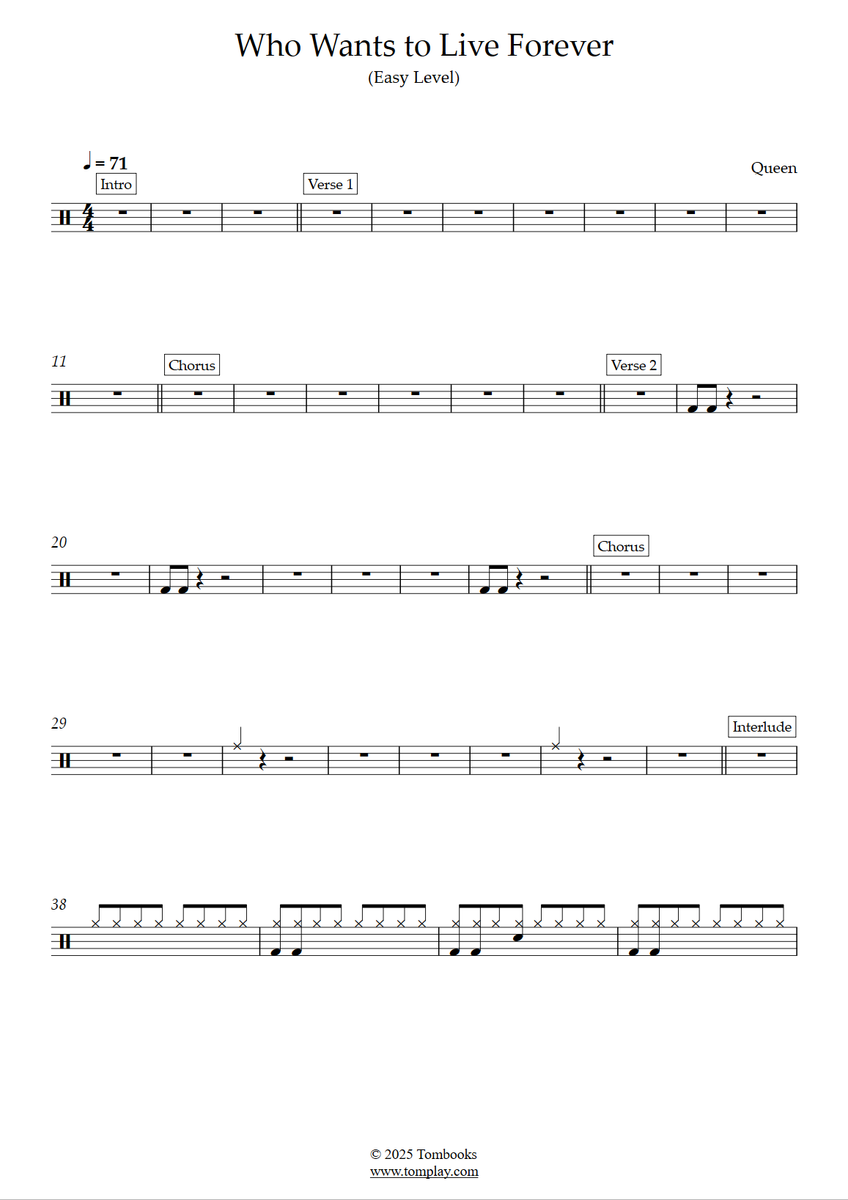 Who Wants to Live Forever - Queen - Drum Sheet Music - TomPlay.com ...