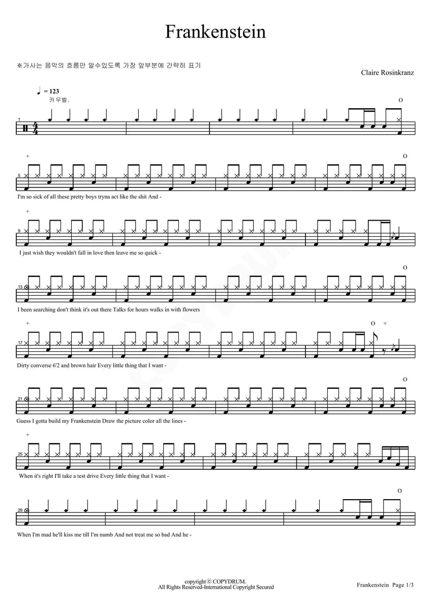 Frankenstein - Claire Rosinkranz - Drum Sheet Music - COPYDRUM ...