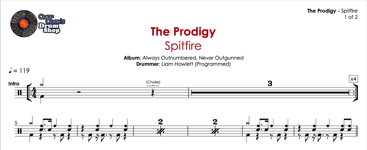 Spitfire - The Prodigy - Drum Sheet Music - Chef Cook – DrumSetSheetMusic