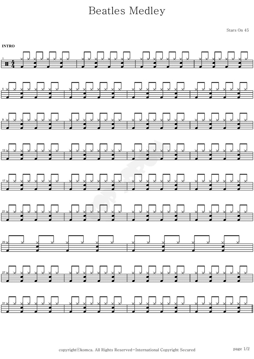 Beatles Medley - Stars on 45 - Full Drum Transcription / Drum Sheet Mu ...