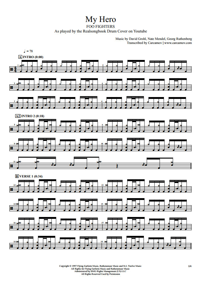 My Hero - Foo Fighters - Drum Sheet Music - Realsongbook ...