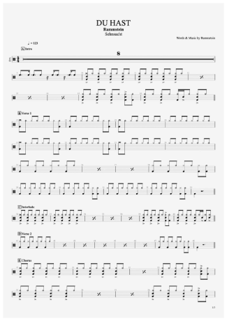 Du Hast - Rammstein - Drum Sheet Music - AriaMus.com – DrumSetSheetMusic