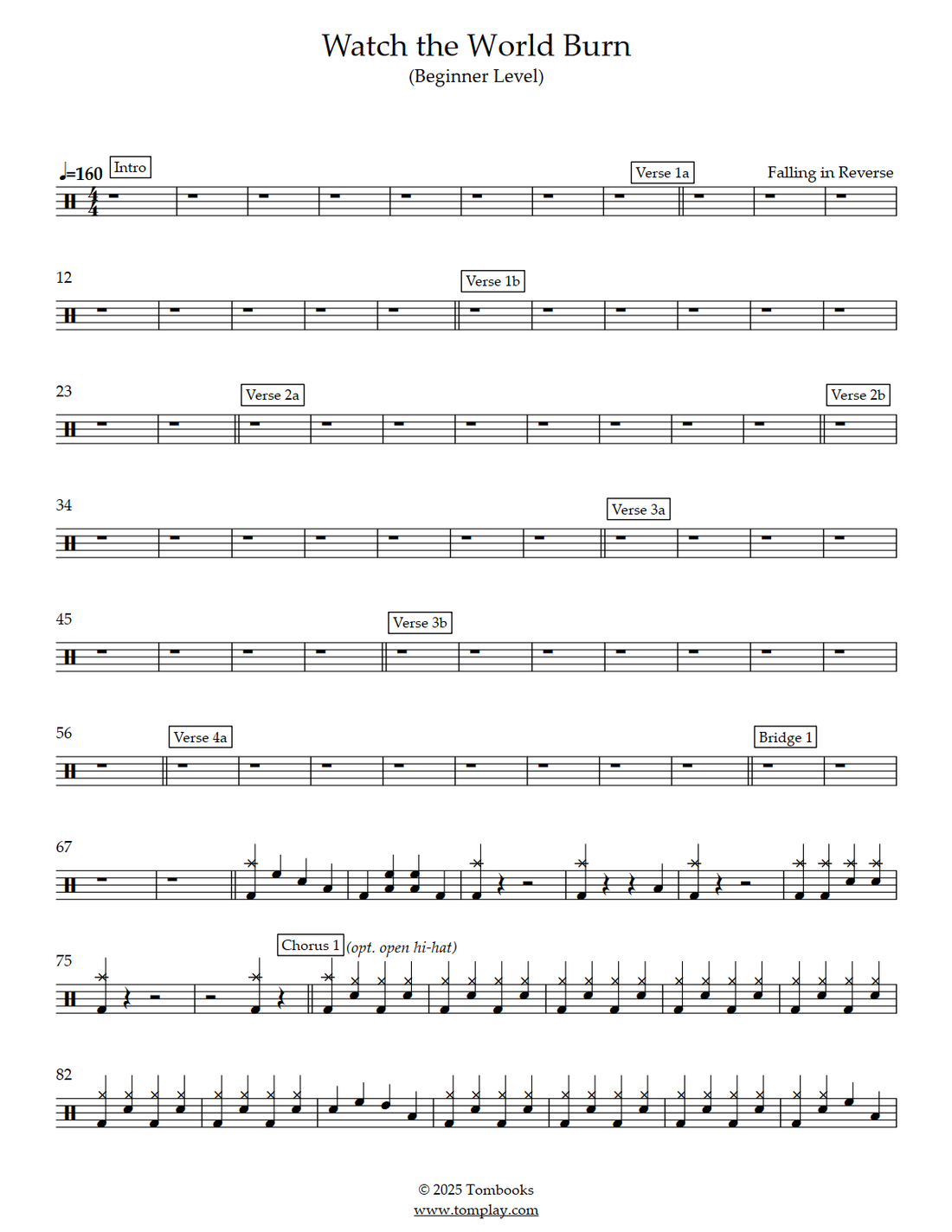 Watch the World Burn - Falling in Reverse - Drum Sheet Music - TomPlay ...