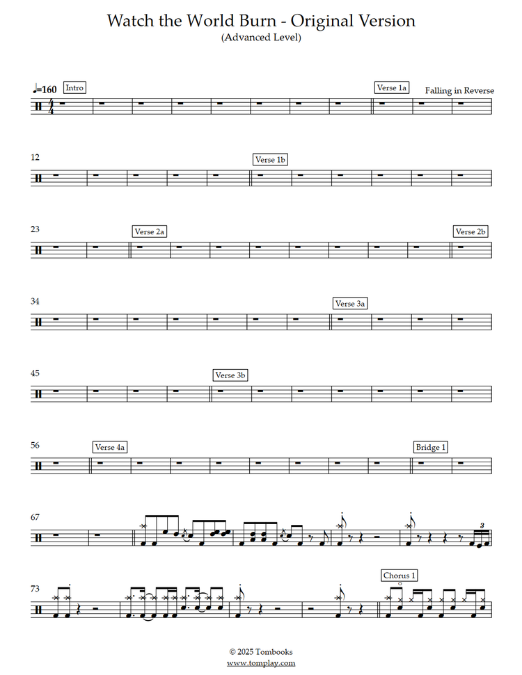 Watch the World Burn - Falling in Reverse - Drum Sheet Music - TomPlay ...