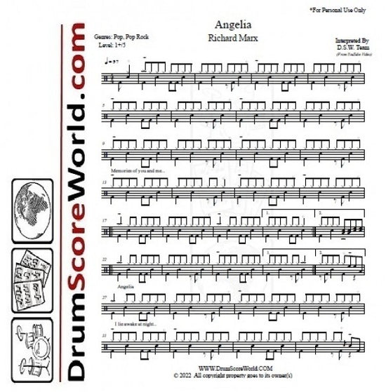 Angelia - Richard Marx - Drum Sheet Music - DrumScoreWorld.com ...
