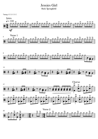 Jessie's Girl - Rick Springfield - Drum Sheet Music - AriaMus.com ...