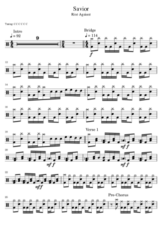 Savior - Rise Against - Drum Sheet Music - AriaMus.com – DrumSetSheetMusic
