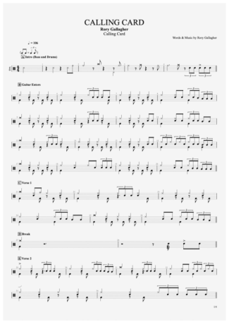 Calling Card - Rory Gallagher - Drum Sheet Music - AriaMus.com ...