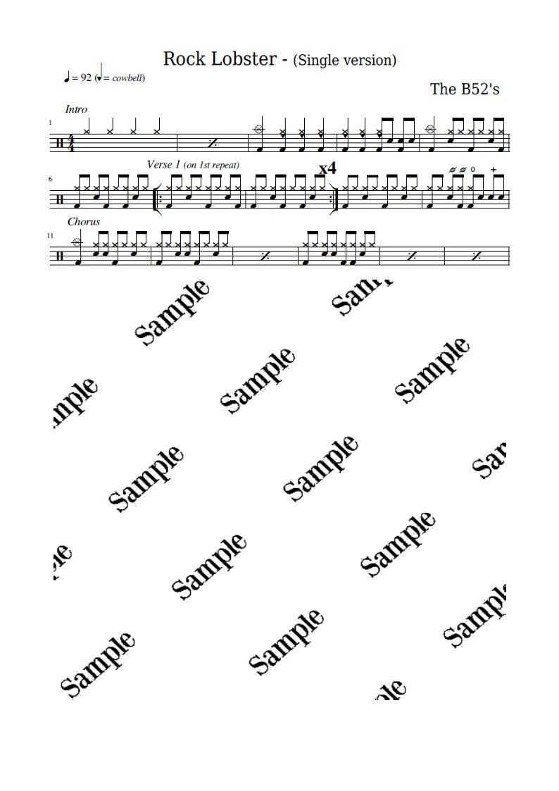 Rock Lobster (Single Version) - The B52's - Drum Sheet Music ...