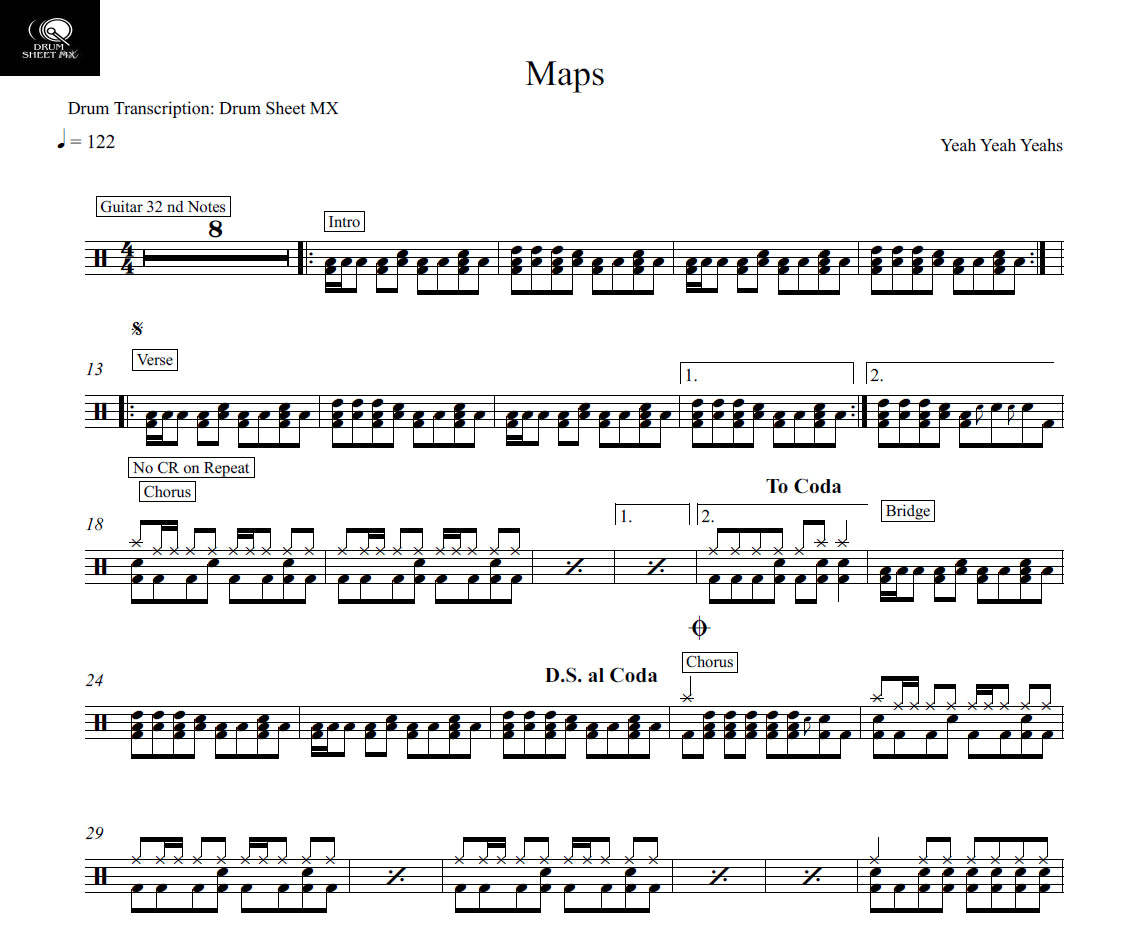 Maps - Yeah Yeah Yeahs - Drum Sheet Music - Drum Sheet MX ...