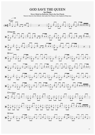 God Save the Queen - Sex Pistols - Drum Sheet Music - AriaMus.com ...
