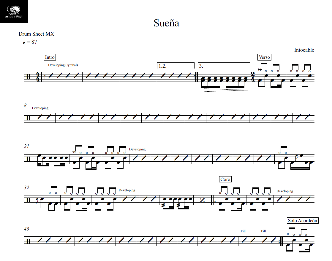 Sueña - Intocable - Drum Sheet Music - Drum Sheet MX – DrumSetSheetMusic